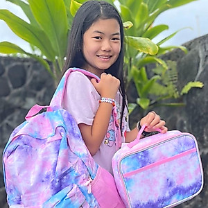 Fenrici Tie Dye Lunch Box for Kids, Girl's Lunch Box, Soft Sided Compartments, Spacious Girl's Lunch Bag for School, BPA Free, Food Safe,10.8in x 8.5in x 2.8in, Pink Tie Dye