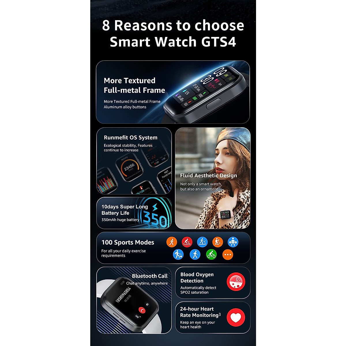 HANDA Smart Watch for Men Women,Fitness Tracker with 100 Sport Modes,Blood Oxygen Heart Rate Sleep Monitor,10 Day-Battery Life,Bluetooth Call IP67 Waterproof Activity Tracker for Android & iOS (Blue)