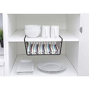 Smart Design Undershelf Storage Basket - Small - Snug Fit Arms - Steel Metal Wire - Rust Resistant - Under Shelves, Cabinet, Pantry, and Shelf Organization - 12 x 5.5 Inch - Black