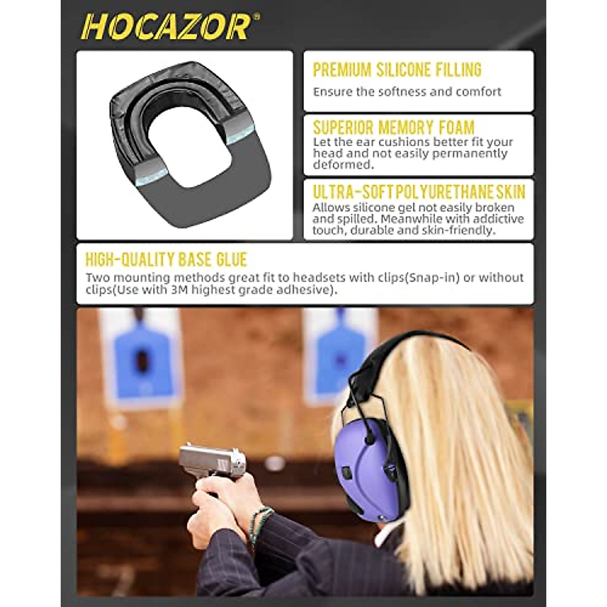 Hocazor G-1001 Replacement Gel Ear Pads Compatible with Awesafe, Howard Leight Earmuffs, Gucho Ear Protection, Zohan EM054 Hearing Protector Silicone Ear Cushions Hygiene Kit