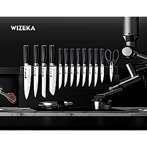 WIZEKA Knife Set, NSF Certified 15pcs Kitchen Knife Set, 1.4116 German Stainless Steel Knife Sets for Kitchen With Block, Full Tang Design&Comfortable Anti-Slip Handle, Black Knight Series