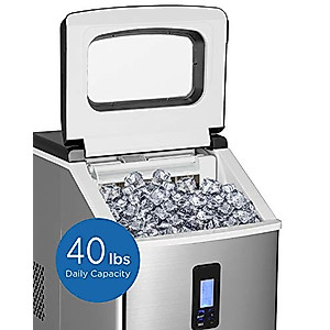 Ice Maker Machine with Automatic Enter Water for Countertop, 24 Square Ice Cubes Ready in 15 Mins, 40 lbs Per Day, Portable Stainless Steel Ice Maker with Ice Scoop and Basket…