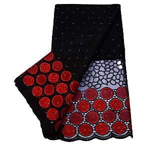 5 Yards African Lace Fabric 2023 Swiss Embroidery Lace Fabric with Stones Nigerian Women Wedding French Tulle Lace Material (Black&Red)