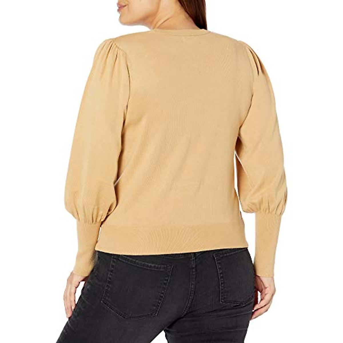 The Drop Women's Vivienne Pleated Shoulder Balloon-Sleeve Crewneck Sweater, Curds & Whey, XXS