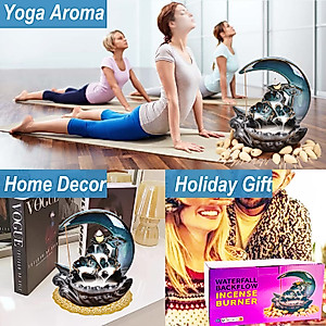 Zvaiuk New Moon Backflow Incense Holder, Ceramic Hand-Made Incense Fountain Burner with 100 Backflow Incense Cones，Fragrance Incense Stick，mat，Aromatherapy Home Decoration