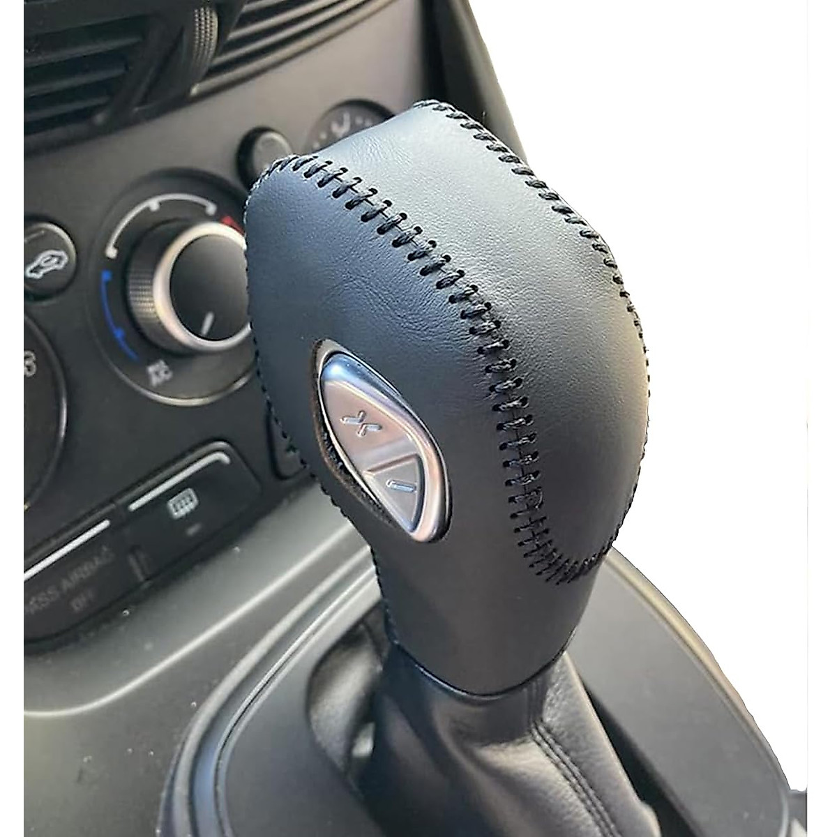 Black Leather Gear Shift Knob Cover for Ford Focus 2012 2013 2014 2015 2016/ Ford Fiesta 2014 2015 2016 / Ford Fusion S / Fusion SE 2013 2014 2015 2016 / Fusion Gear Shift Cover / Accessories for Ford