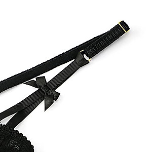 Sexy Code 1701 4 Piece Women Lace Lingerie Set with Garter Belts and Stockings Unlined Balconette Bra with Underwire Black