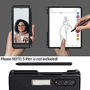 Cavor Designed for Samsung Galaxy Z Fold 3 Case with S Pen Holder and Magnetic Kickstand Feature,Full Body Protective Anti-Scratch Anti-Drop Wear-Resistant PC Material Hard Flip Cover- Black