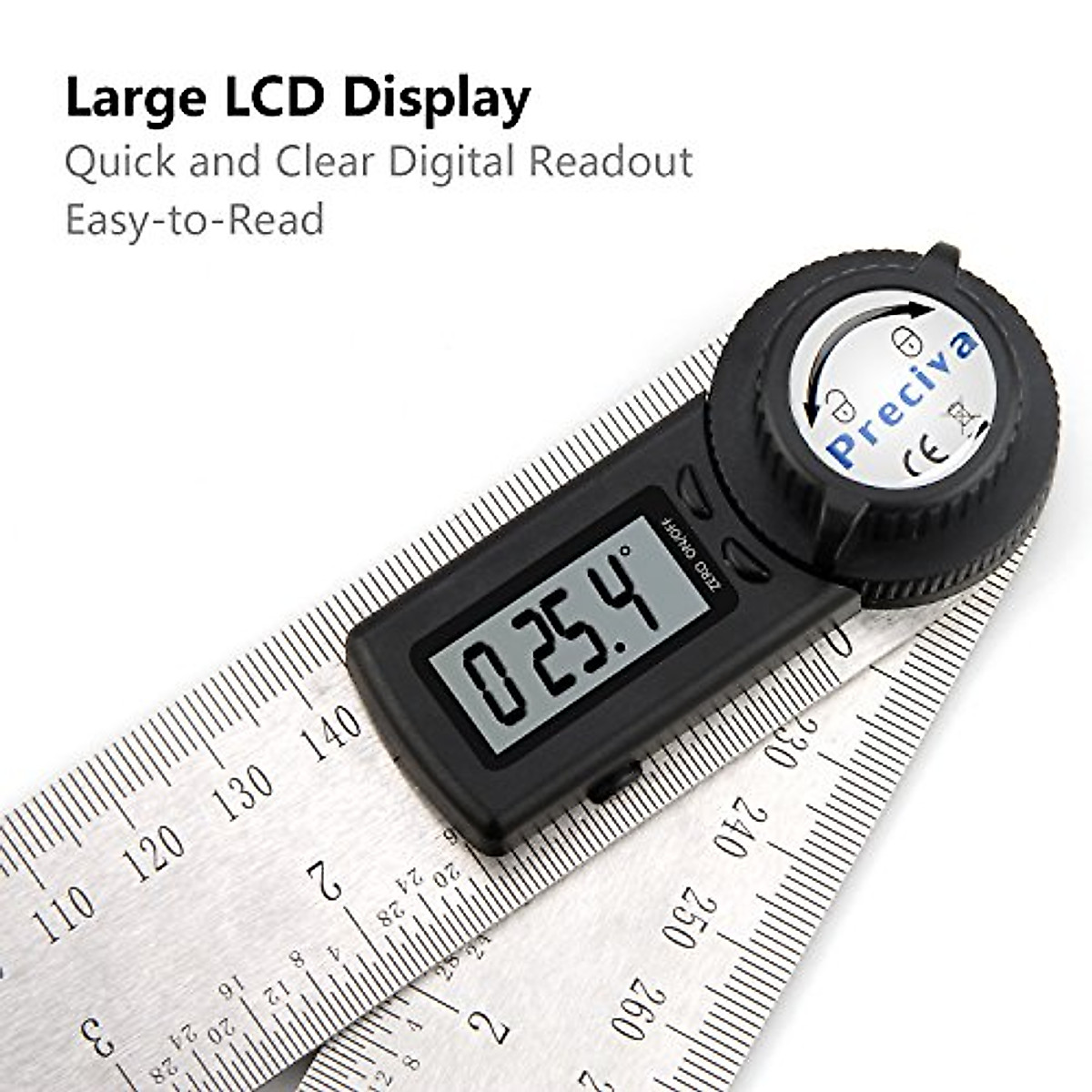 Digital Angle Finder Protractor, Preciva Digital Protractor 7 inch / 400mm Stainless Steel Measuring Ruler with Large LCD Display for Woodworking, Measurement (400MM)