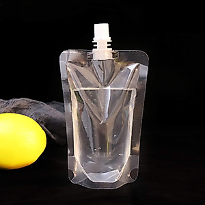 RONRONS 50 Pieces 200ml/6.76oz Plastic Flasks Liquor Cruise Pouches Reusable Liquid Spout Bags Transparent Drinking Pouch Large Capacity Beauty Liquids Containers Concealable Sneak Alcohol Travel Bag