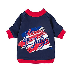 Fitwarm Happy 4th of July Dog Outfit, Holiday Dog Clothes for Small Dogs Boy, Fourth of July Pet Shirt, Patriotic Cat Costume, 100% Breathable Cotton, Red, Navy Blue, White, Medium