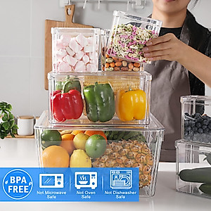 Pomeat 10 Pack Fridge Organizer with Lid Stackable Refrigerator Organizer Bins BPA-Free Fridge Organizers and Storage Clear Kitchen Cabinet Pantry Organization Fruit and Vegetable Storage Containers