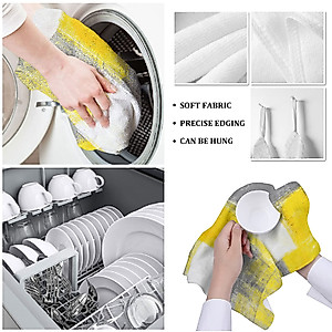 Grey and Yellow Kitchen Towels Set of 2, Abstract Art Painting Absorbent Dish Towel for Kitchen Microfiber Dish Cloths for Drying and Cleaning Reusable Cleaning Cloths Modern Doodle Decor 18x28in