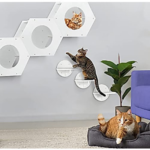 Cat House Wall Mount, Cat Shelves and Perches for Wall Fit Cat Up to 10Lbs, Cat Wall Shelves with 3 Wall Steps and Scratching Pad, Cat Hammock Wall Mount, White