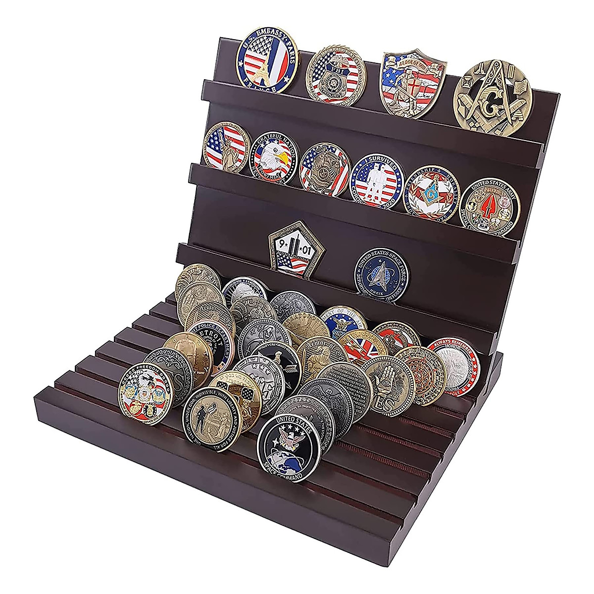 Strugglejewelry Challenge Coin Display Stand Military Coin Holder Wooden Rack Holds 60-65 Coins