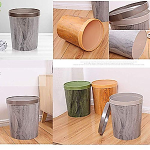 Cololy 12L Trash Can Durable Garbage Can Waste Basket with Wood-Grain European Style Wastebin for Bathroom, Bedroom, Office (Green)