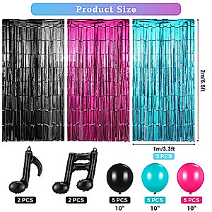 Skylety Music Birthday Party Decorations Includes Karaoke Rose Red Blue Black Tinsel Curtains Music Balloons Music Note Balloons for Music Theme Party Photo Backdrop