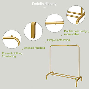 JIUYOTREE Metal 43.3 Inches Garment Rack with Bottom Shelf Clothing Rack for Hanging Clothes Coats Skirts Shirts Sweaters Gold