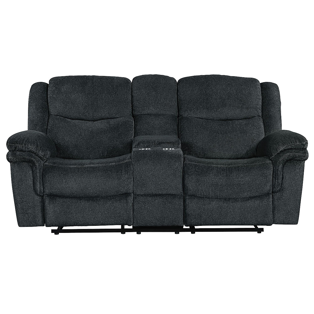 P PURLOVE Manual Reclining Loveseat Sofa with Adjustable Backrest, Velvet Recliner Loveseat with Handrail and Metal Legs, Home Theater Seating with Cup Holder and 2 USB Ports for Living Room,Dark Blue
