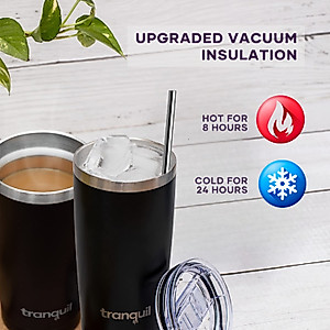 tranquil life Insulated Tumbler– 20oz, Stainless Steel Cups for Hot & Cold Drinks, Tumbler with Leakproof Lid, Reusable Cups for Coffee & Smoothie, Stainless Steel Tumbler for Travel, Jet Black