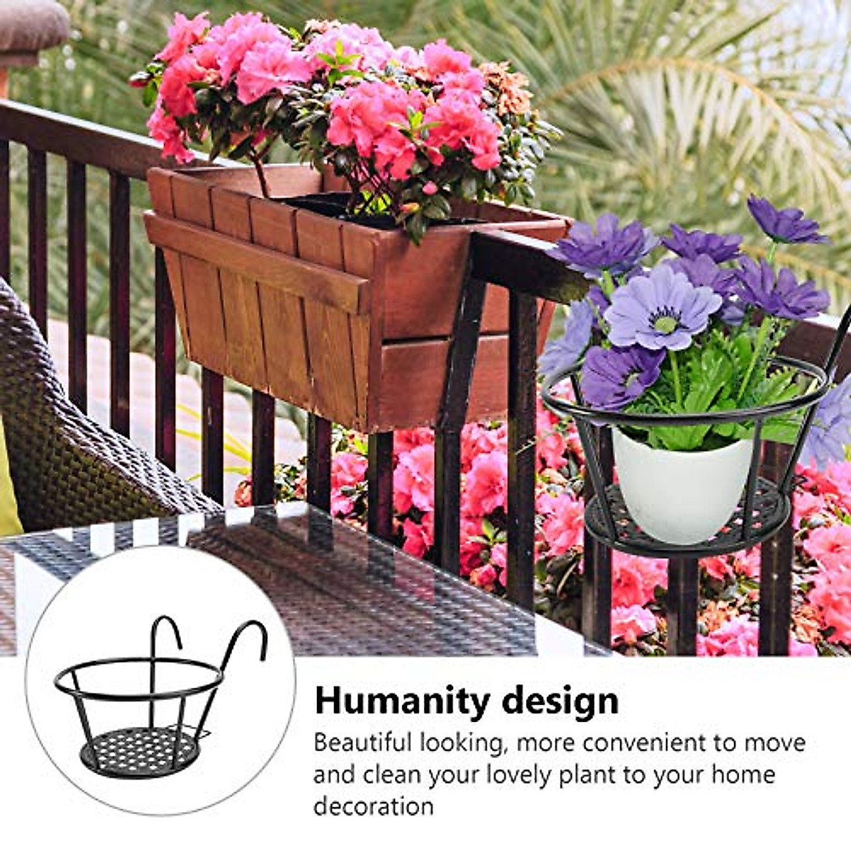 Yardwe Over The Rail Flower Pot Holder for Railings Planter Iron Fence Planters Hanging Planter Pot Container 16.5x10.5x20cm (Black)