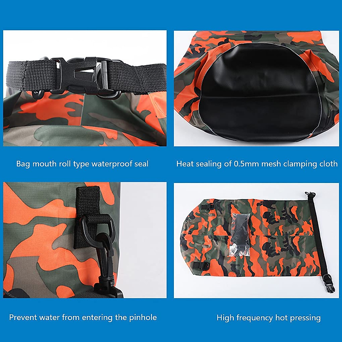 XJPB Waterproof Dry Bag,Roll Top Dry Compression Sack,Camo Outdoor Diving Foldable,for Kayaking, Beach, Rafting, Boating, Hiking, Camping and Fishing,20L