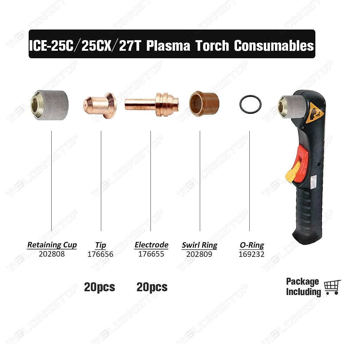 Electrode Tip Kit for Miller Spectrum 375 X-treme Cutter ICE-25C ICE-27C PK-40 Ref 176655 176656
