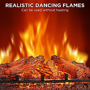 TURBRO Eternal Flame Infrared Electric Fireplace Logs, 23" Infrared Quartz, Remote Control Fireplace Insert Log Heater, Realistic Lemonwood Ember Bed, Thermostat, Timer, 1500W Black