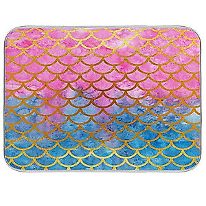 Sea Mermaid Scales Dish Drying Mat 16"x18" Absorbent Machine Washable Hanging Fast Dry Pad Dish Protective Mat for Kitchen Countertop Heat Resistant Dinner Table Mat