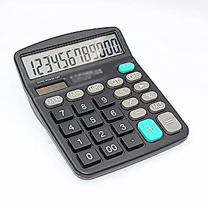 MJWDP 12 Digit Desk Calculator Large Buttons Financial Business Accounting Tool Black Color Big Size Solar and Battery Power