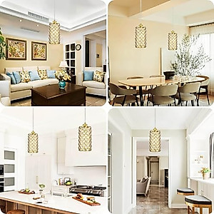 Niloah Gold Pendant Lights Kitchen Island, 1-Light Mini Single Gold Pendant Light, Adjustable Crystal Pendant Light, Kitchen Island Pendant Lighting