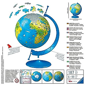 Ravensburger Children's World Globe 180 Piece 3D Jigsaw Puzzle | Easy Click Technology | Displayable Art | Perfect for Kids and Adults | 10.5 in Diameter
