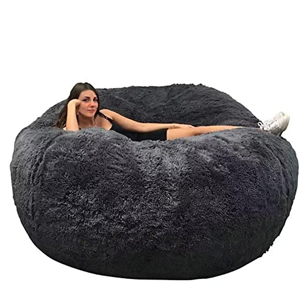 Bean Bag Chairs, 5ft Giant Bean Bag Cover, Soft Micro-Fiber Bean Bag Chairs for Adults (It was only a Cover, not a Full Bean Bag, No Filler) Big Bean Bag Bed(Dark Grey) 5FT (150cmx70cm)