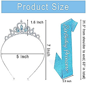 Chanaco Birthday Sash Birthday Girl Headband Set Birthday Crown Birthday Girl Sash Birthday Crown for Girls Princess Tiara Blue Happy Birthday Decorations Birthday Gifts