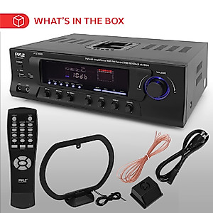 Pyle Home 300W Digital Stereo Receiver System - AM/FM Qtz. Tuner, USB/SD Card MP3 Player & Subwoofer Control, A/B Speaker, IPhone MP3 Input with Karaoke, Cable & Remote - PT270AIU