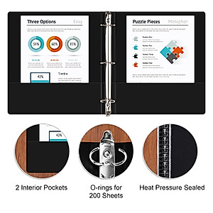 COMIX Sturdy 3 Ring Binder 1 inch with Clear View Cover, 1" Round Ring View Binder, PVC-Free, 200 Sheets Capacity of US Letter Size Paper, Office ＆ School Supplies, 12 Pack (Black)