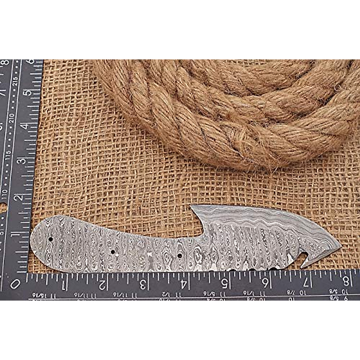 8 inches long hand forged spear point gut hook skinning knife blade, knife making supplies, Damascus steel blank blade Pocket knife with 3 Pin hole, 3.5 inches cutting edge, 4.25" scale space