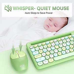 UHURU Colorful Wireless Keyboard and Mouse Combo - Computer Keyboard with Phone Holder, 2.4GHz Full-Sized Cute Green Keyboard and Mouse Set for Windows, Laptop, PC, Notebook - Green