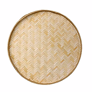 100% Handwoven Flat Wicker Round Fruit Basket Woven Food Storage Weaved Shallow Tray Bin Vegetable Organizer Holder Bowl Decorative Rack Display Kids DIY Art Drawing Board Tablet Paint (42cm/16.5")