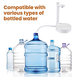 Harava Water Dispenser for 5 Gallon Bottle Automatic: Electric Bedside Dispensers Countertop - Rechargeable Portable Desktop Jug Pump Bedroom Drinking Tabletop Smart Dispenser,White