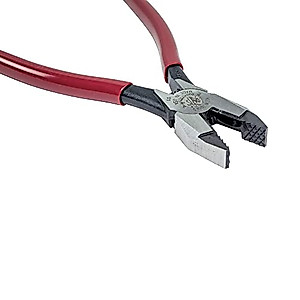 Klein Tools D201-7CSTA Linesman Pliers, Side Cutters with Spring Loaded Action, Ironworker Pliers have Aggressive Knurl and Tempered Handles