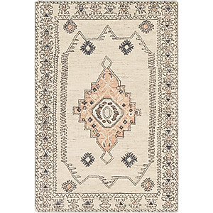 Hauteloom Laketon Boho Hand Tufted Wool Natural Fiber Soft Area Rug - Traditional Floral Carpet for Living Room, Bedroom, Dining Room - Peach, Dusty Pink, Ivory - 8' x 10' (8x10 Area Rug)