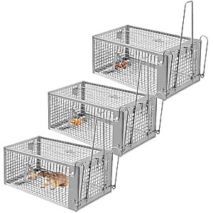 Moclever Humane Rat Trap Rat Trap Cage Humane Live Rodent Trap Cage Live Rat Trap Galvanized Iron Mice Mouse Control Bait Catch w/Detachable U Shaped Rod-10.7"X 5.4"X 4.4"-3PCS