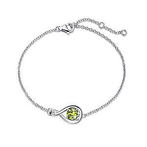 FANCIME Peridot Bracelet for Women August Birthstone Sterling Silver Infinity Link Bracelet Green Gemstone Fine Jewelry Birthday Anniversary Graduation Gifts for Her Women Girls, 6.7+1.2"