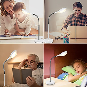 DLLT Dimmable LED Desk Lamp with 3 Light Modes, Eye-Caring Reading Light with Touch Control and 360°Flexible Neck, Bedside Nightstand Lamp for Study Office Bedroom, USB Cable Adapter, White