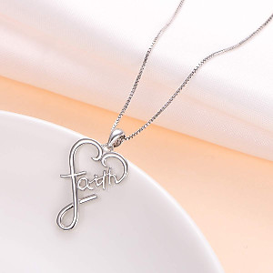 DAOCHONG S925 Sterling Silver Word Calligraphy Jewelry Faith Inspirational Message Charm Love Heart Pendant Necklace For Women Men,18 inches