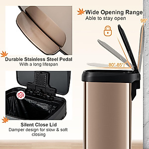 S AFSTAR 13.2 Gallon Step Trash Can, Stainless Steel Garbage Bin with Soft Close Lid & Deodorizer Compartment, Fingerprint-Proof Trash Bin, Step-On Trashcan for Home Office Kitchen, Rose (Golden)
