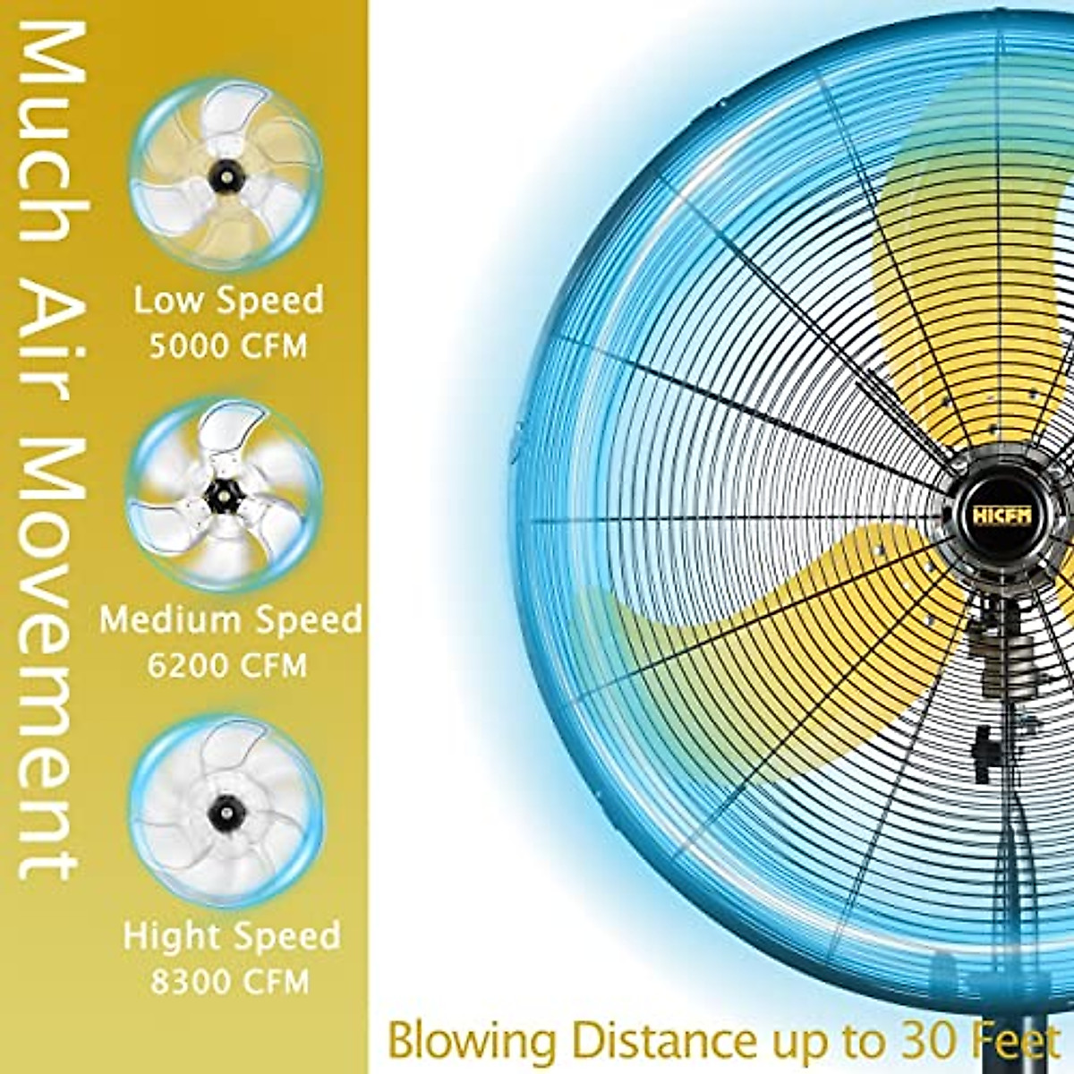 HiCFM YELLOW PEDESTAL FAN (30" Oscillating Pedestal Fan)
