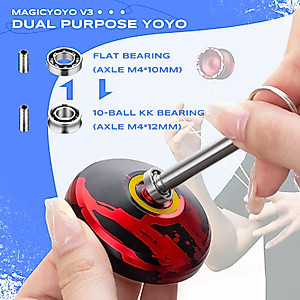 MAGICYOYO Professional Responsive Yoyo V3, Metal Yoyo for Kids Beginners Alloy Yoyo for Adults with KK Bearing + Bearing Removal Tool + Axle + Storage Bag + 12 Yoyo Strings (Black Red)