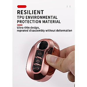 HIBEYO Key Fob Cover for Fiat 500 Linea 3 Button Filping Smart Remote Auto Key Shell with Leather Keychains for Fiat 500 Accessories Soft TPU Key Case-Silver